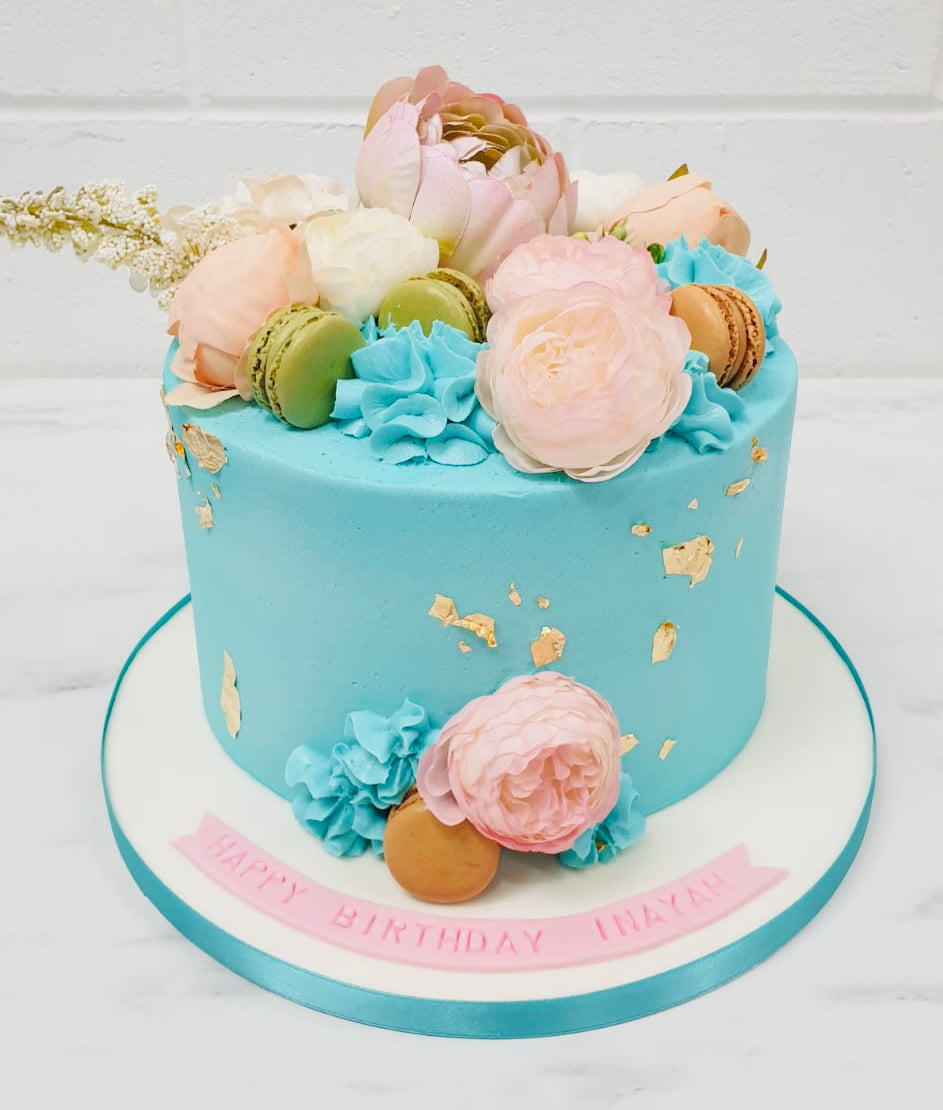 Bella Aqua Gold Celebration Cake – Zara Cakes