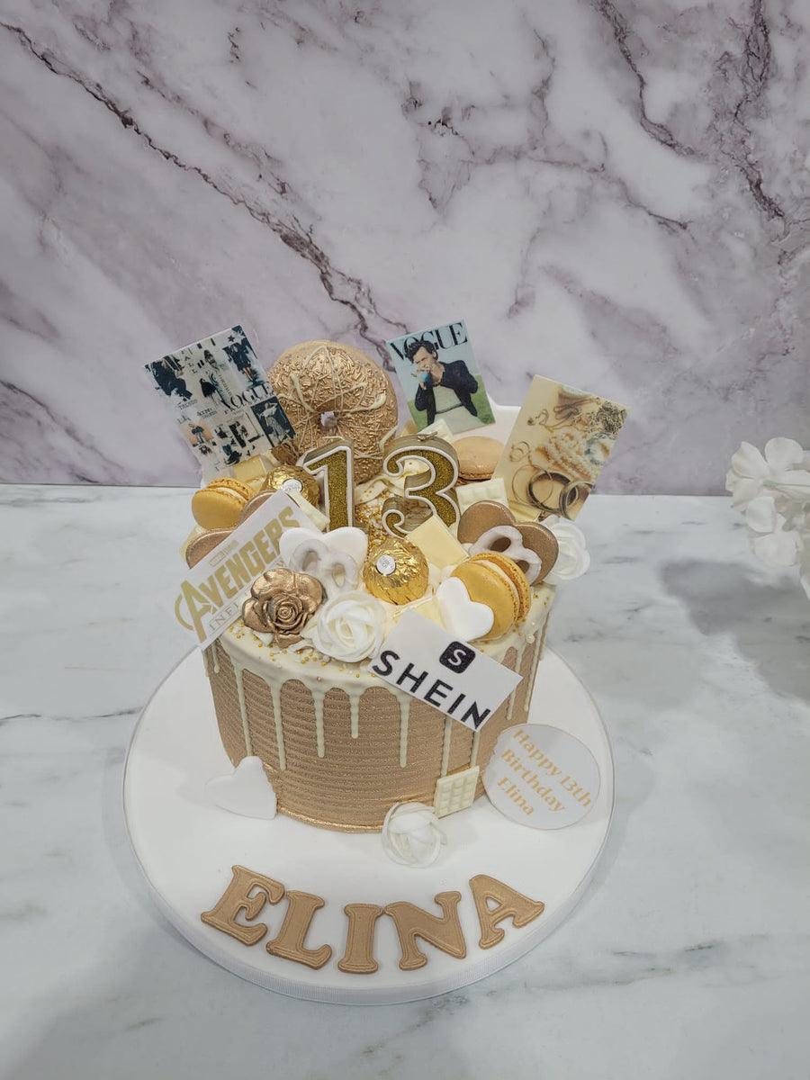 Gold, Bling, Boujee Themed drip cake – Zara Cakes